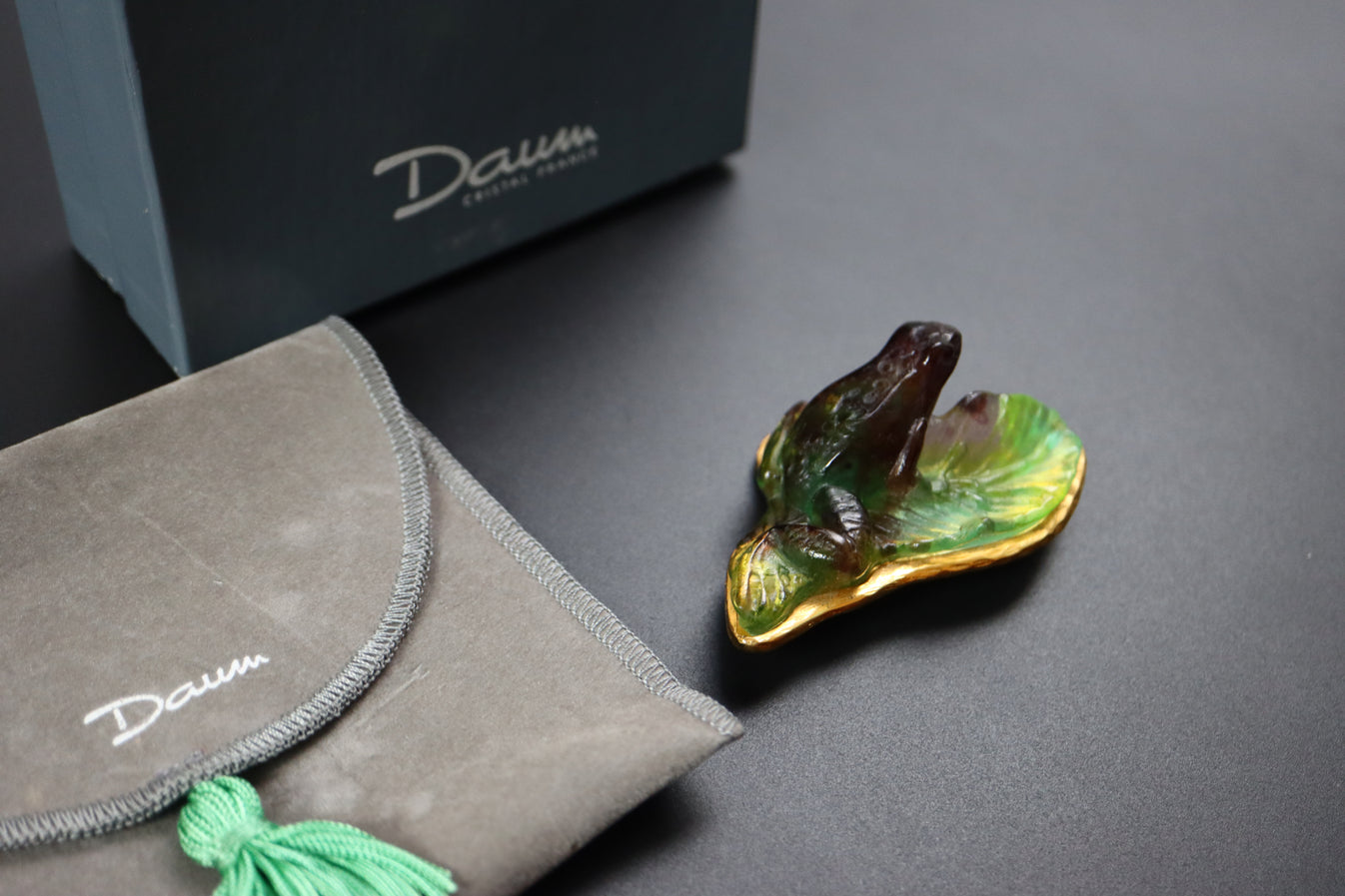 Daum France art crystal glass sculpt large frog tropical rainforest br ...