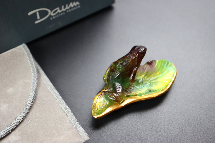 Daum France art crystal glass sculpt large frog tropical rainforest br ...