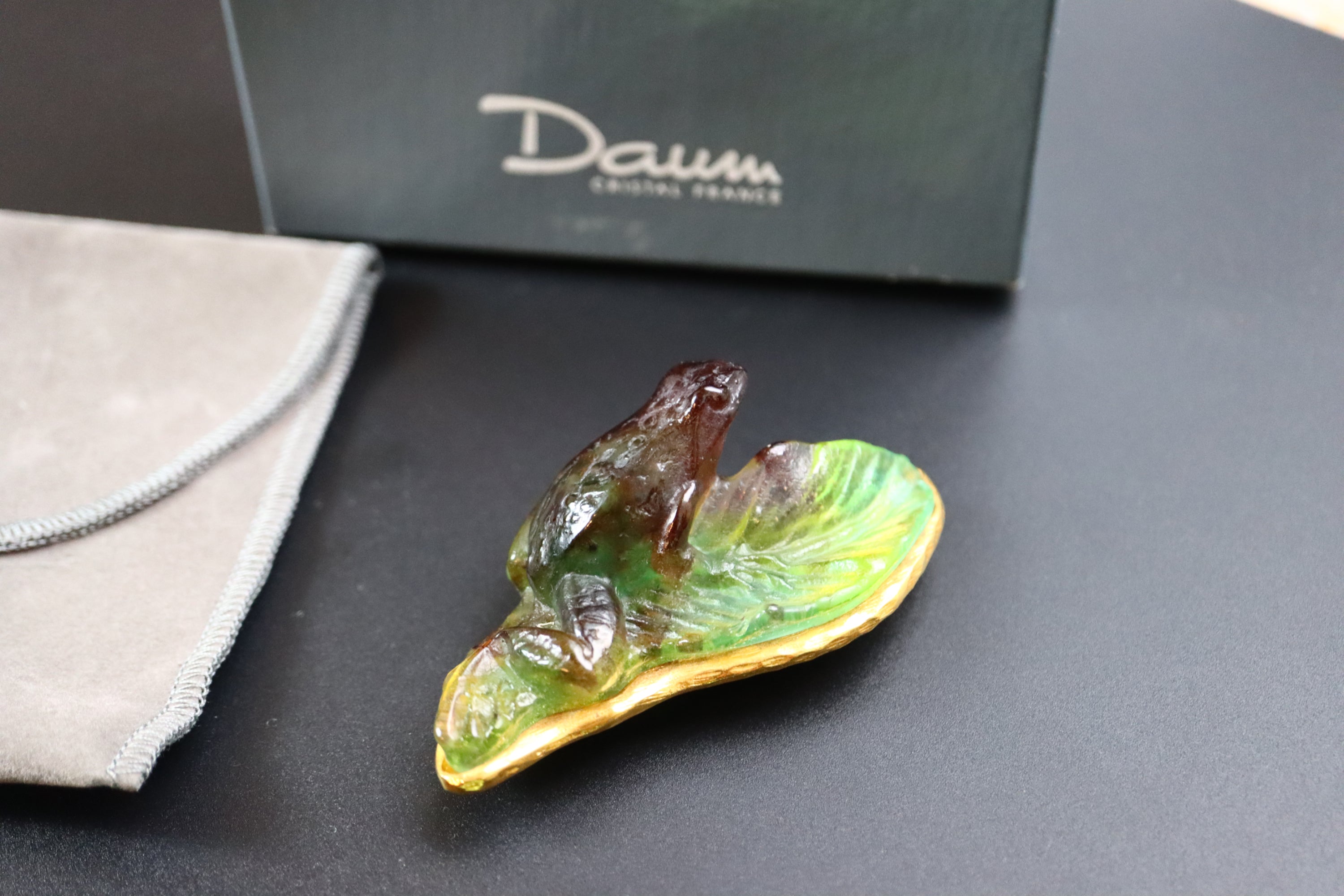 Daum France art crystal glass sculpt large frog tropical rainforest br ...