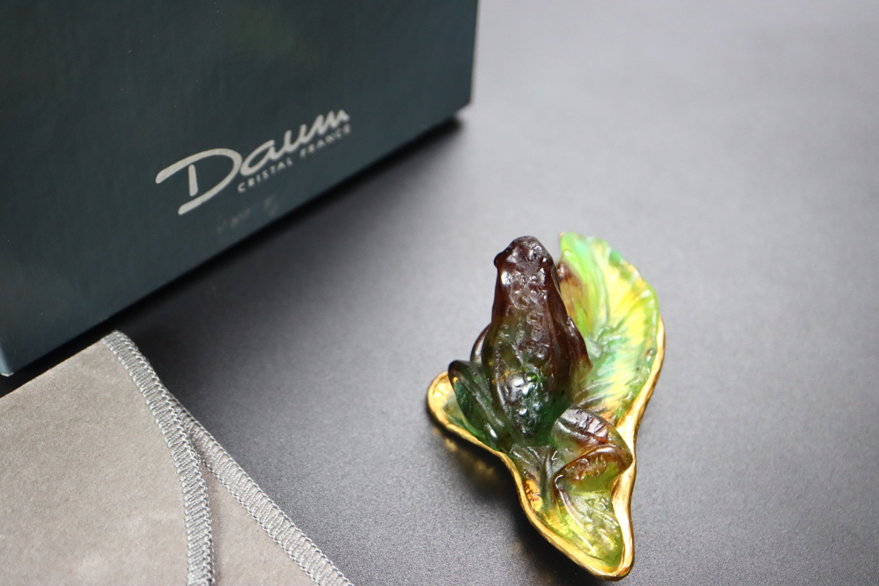Daum France art crystal glass sculpt large frog tropical rainforest br ...