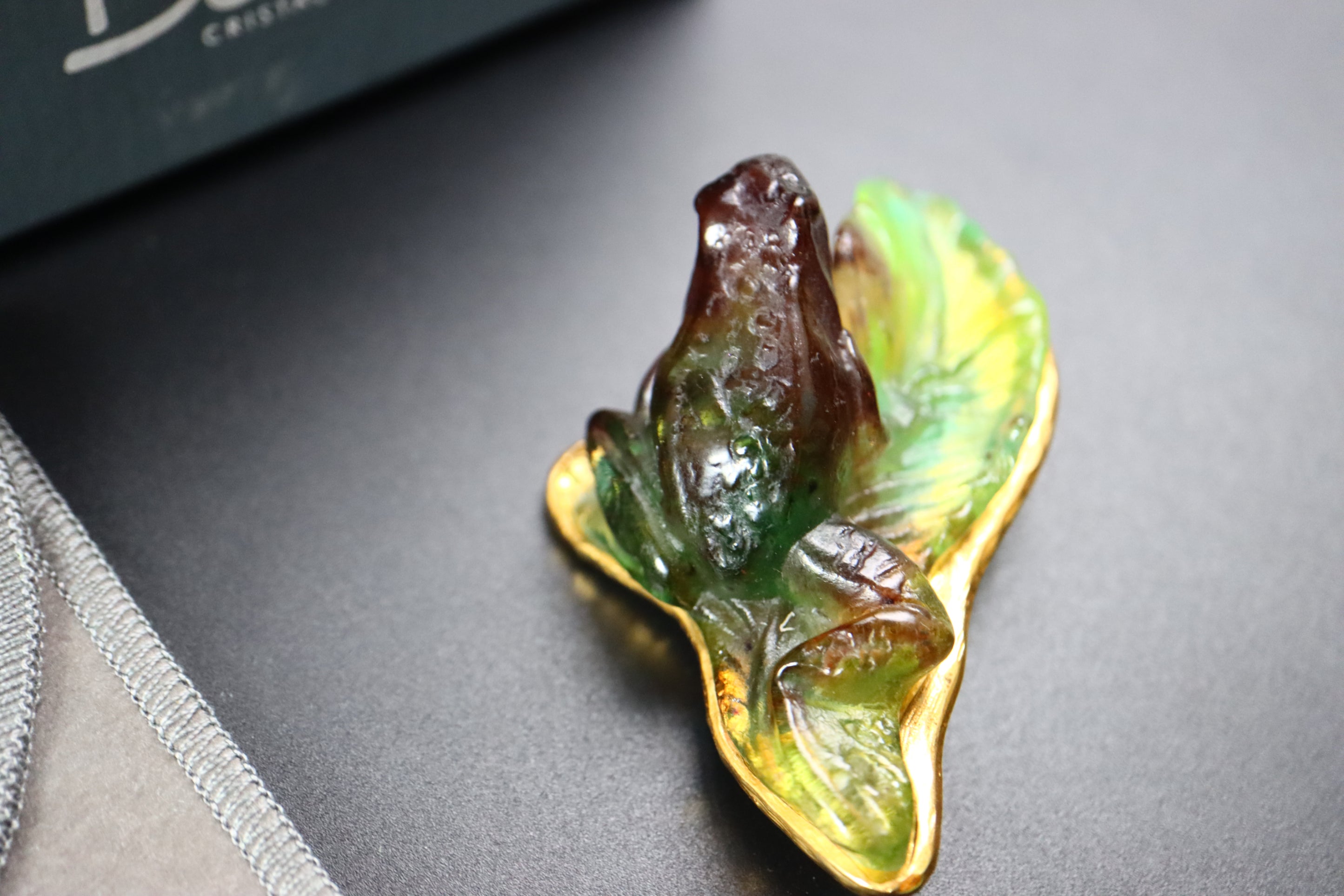 Daum France art crystal glass sculpt large frog tropical rainforest br ...