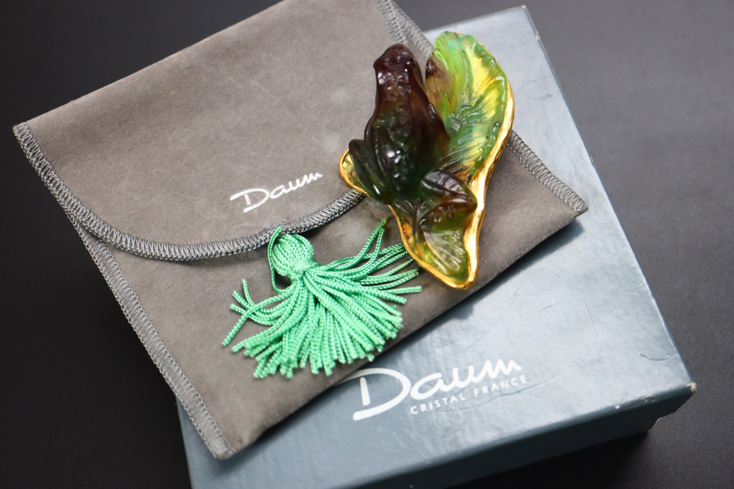 Daum France art crystal glass sculpt large frog tropical rainforest br ...