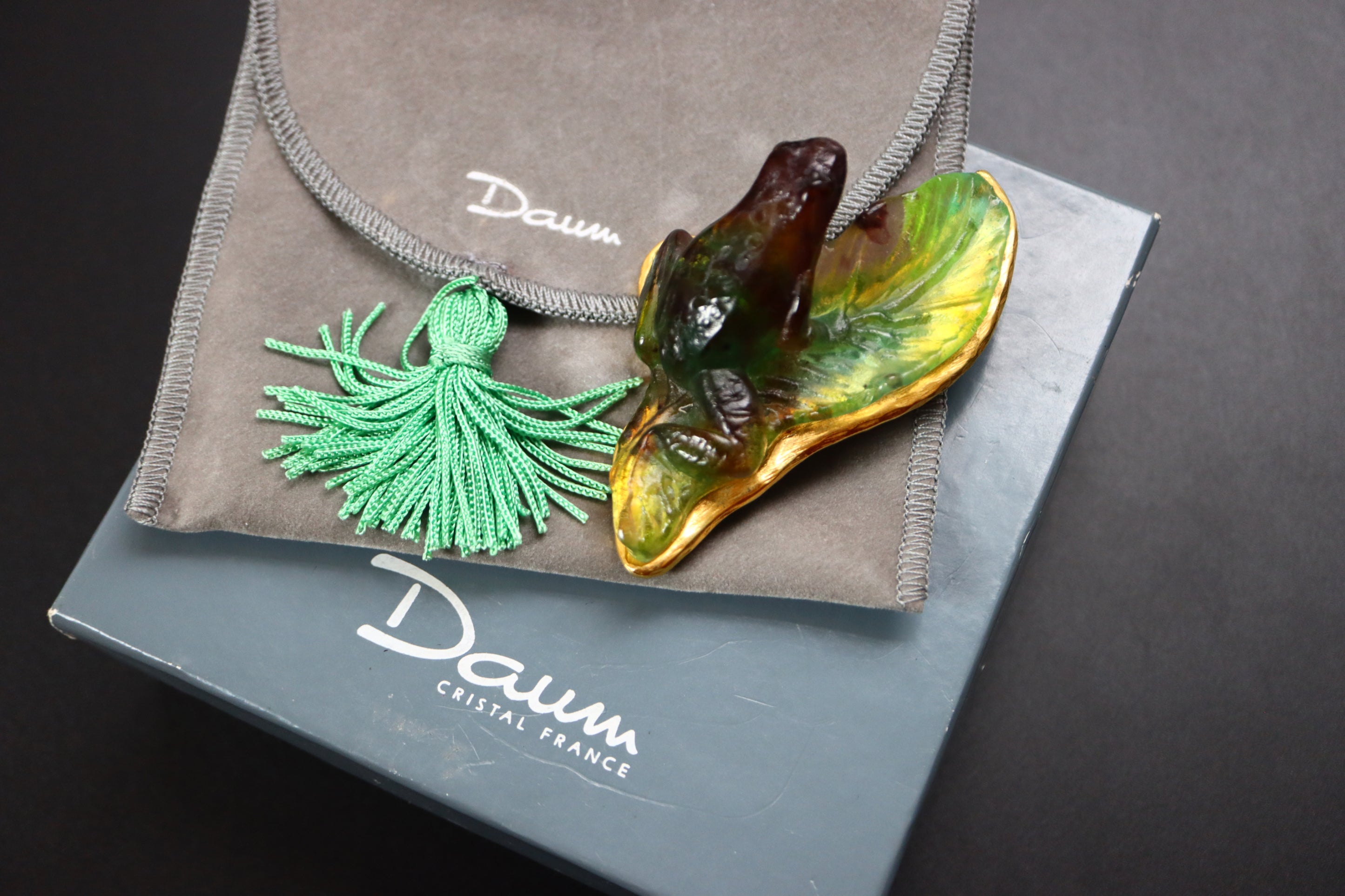 Daum France art crystal glass sculpt large frog tropical rainforest br ...